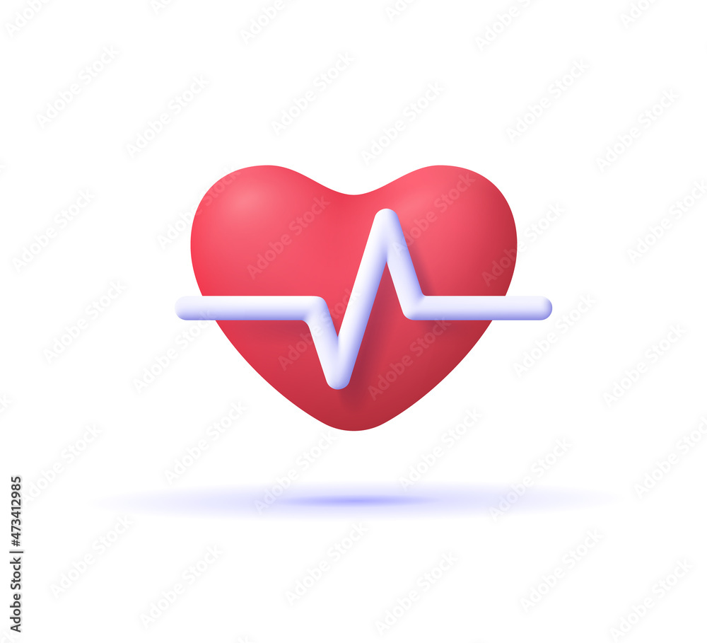 Red heart with white pulse line on white background. Heart pulse ...