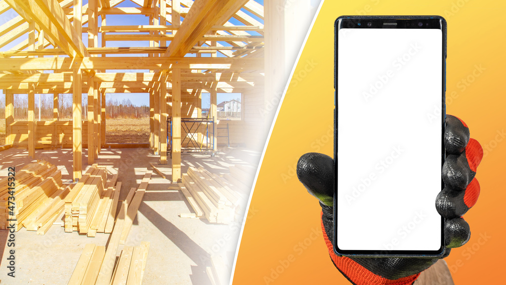 Construction mock up. Place for construction advertising. Smartphone ...