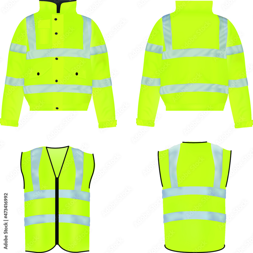 A realistic vector mockup collection of Hi-vis reflective coat and ...