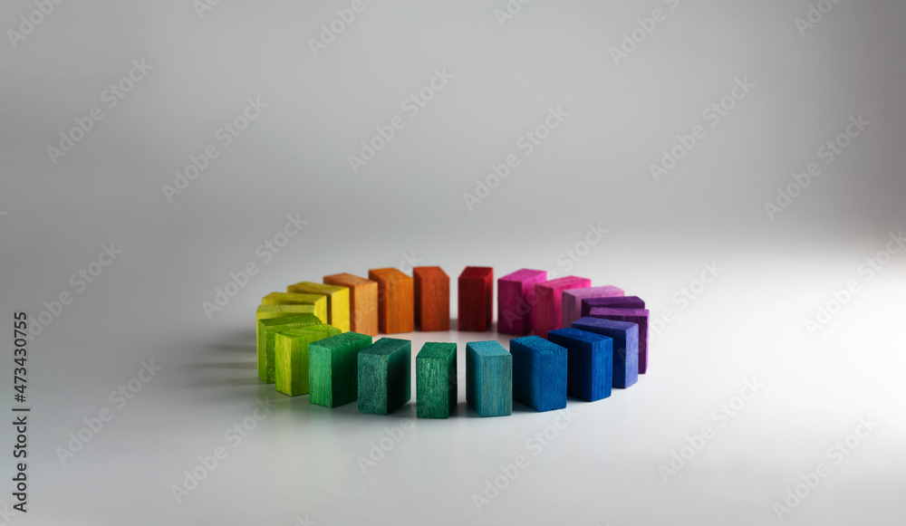 Colors in unity. Circle of colored blocks representing unity of diverse ...