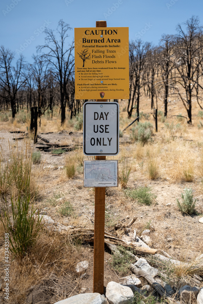Caution Burn Area Sign Stock Photo | Adobe Stock