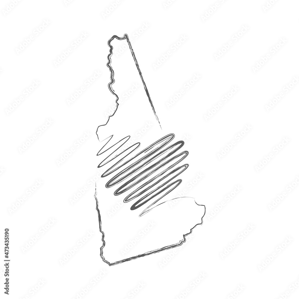 New Hampshire US state hand drawn pencil sketch outline map with heart ...