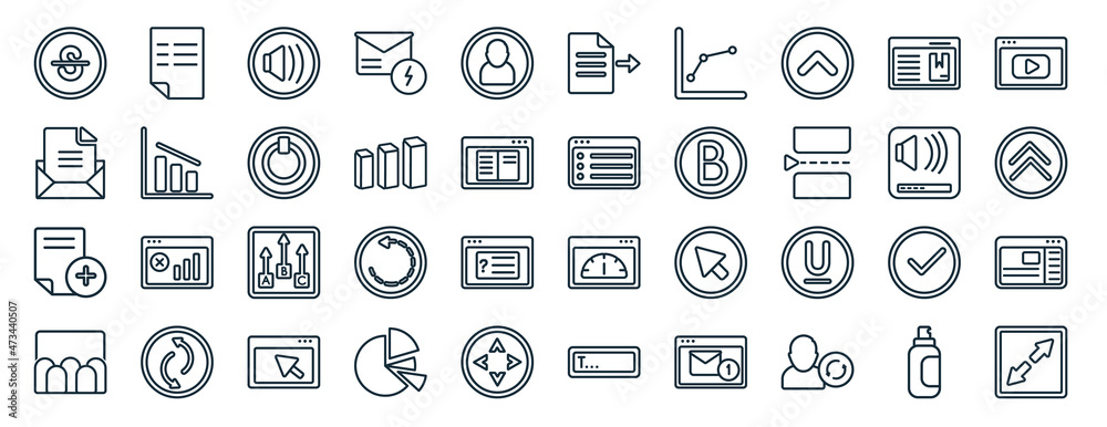 set of 40 flat user interface web icons in line style such as page with ...