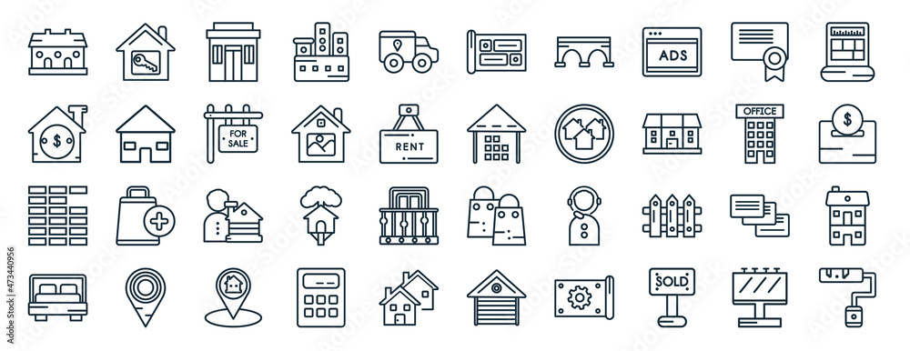 set of 40 flat real estate web icons in line style such as tenant ...