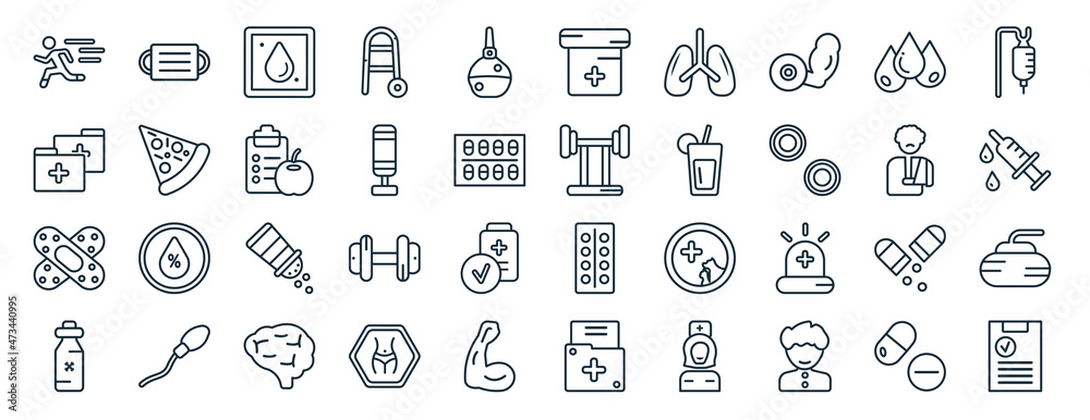 set of 40 flat health and medical web icons in line style such as ...