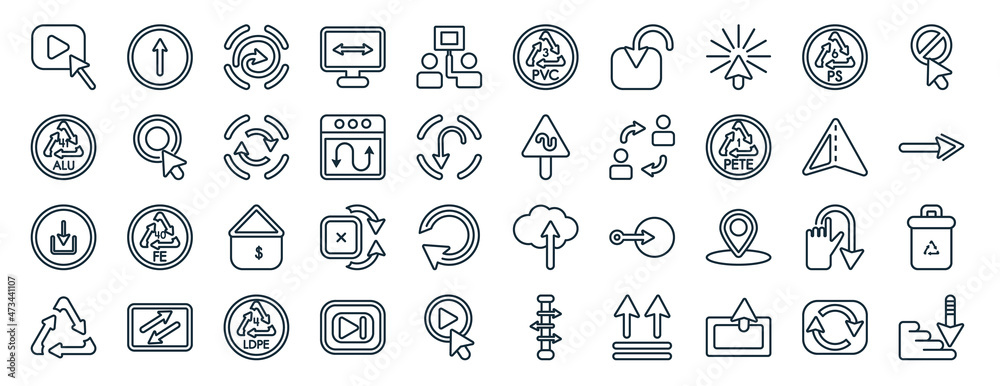 set of 40 flat user interface web icons in line style such as head, side menu, layout, enlarge ...
