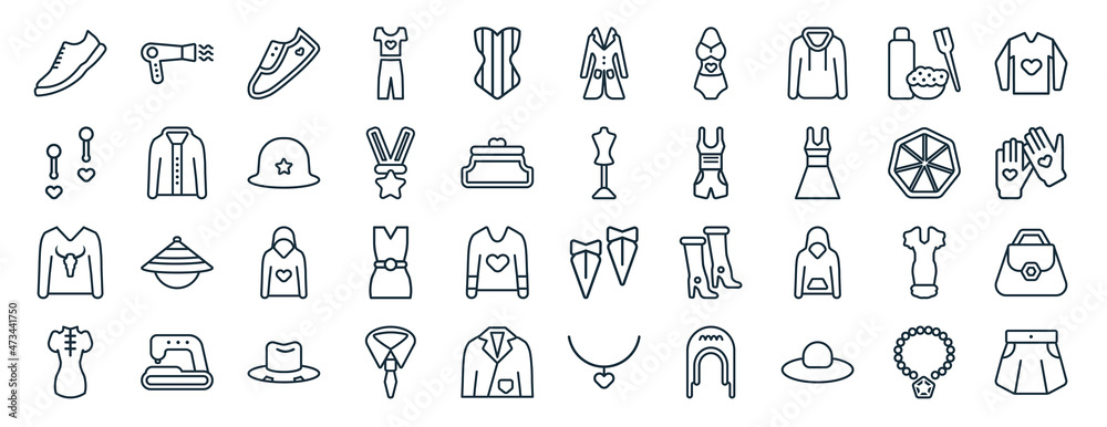 set of 40 flat fashion web icons in line style such as drying, jewel ...