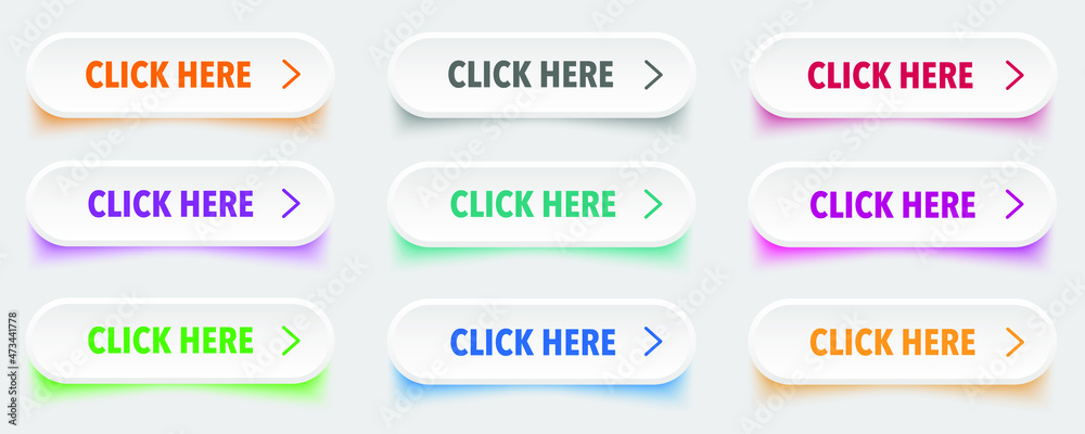 Click here button with arrow pointer clicking icon. Click here vector ...