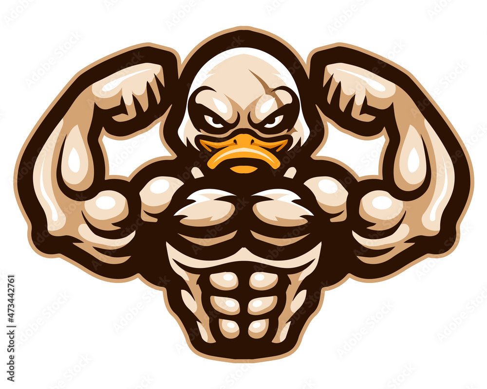 Cartoon duck mascot with muscle body Stock Vector | Adobe Stock