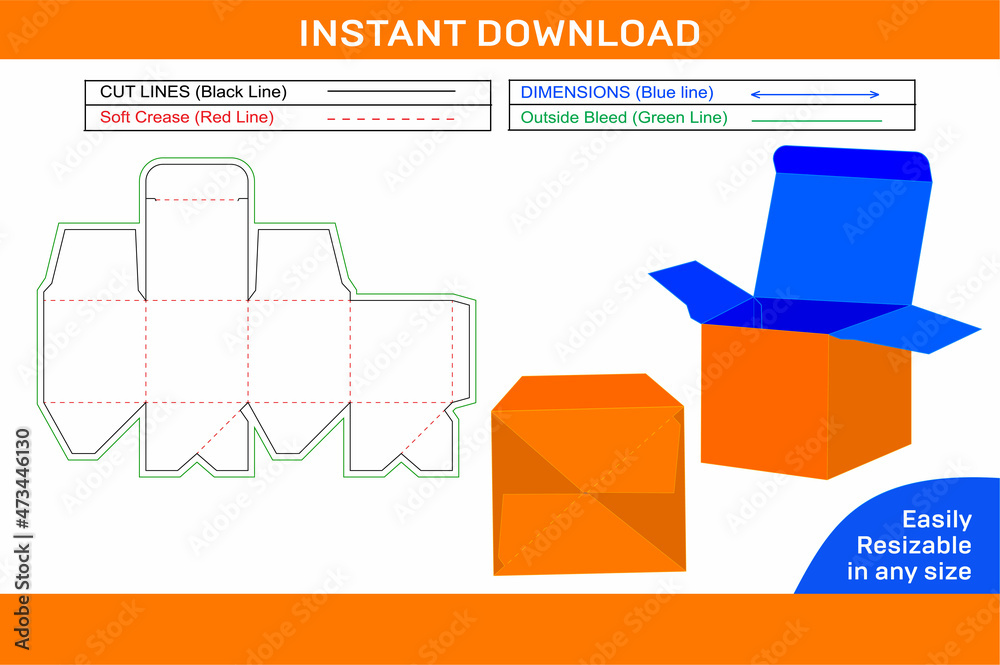 Cubic box auto bottom closer box 2.5 x 2.5 x 2.5 box template fit on A4 ...