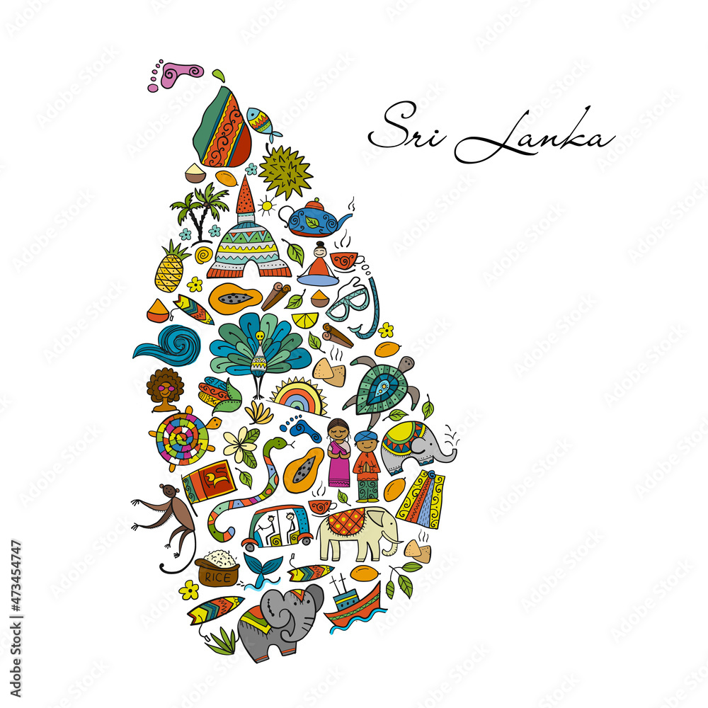 Sri Lanka travel, art map. Tribal elements for your design Stock Vector ...