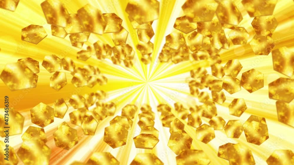 Golden glittering hexagon floating in air on luxury background. Gold ...