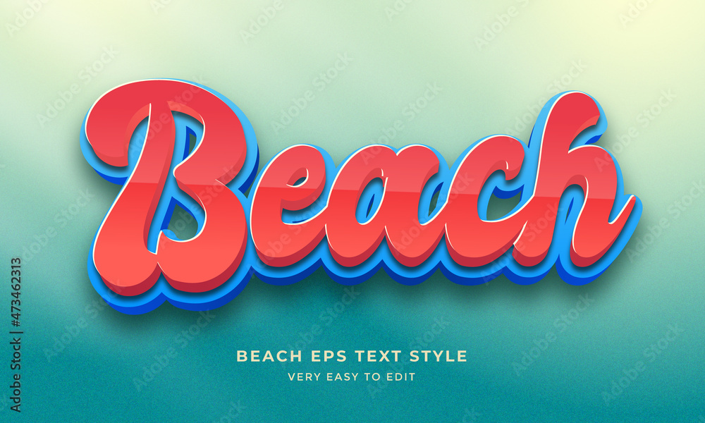 Summer Beach Bold 3D text style effect with calligraphic font red, blue ...