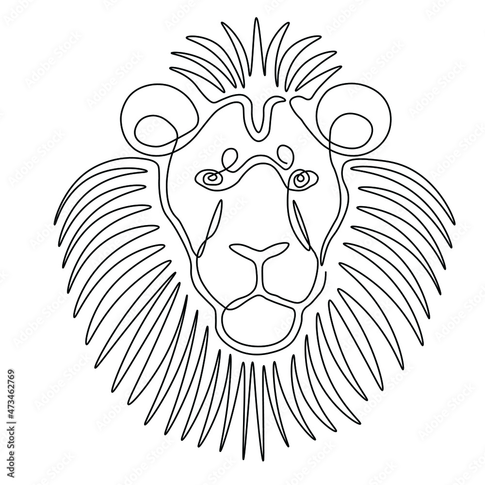 Lion face line drawing vector. Animal one line art. Flat design ...