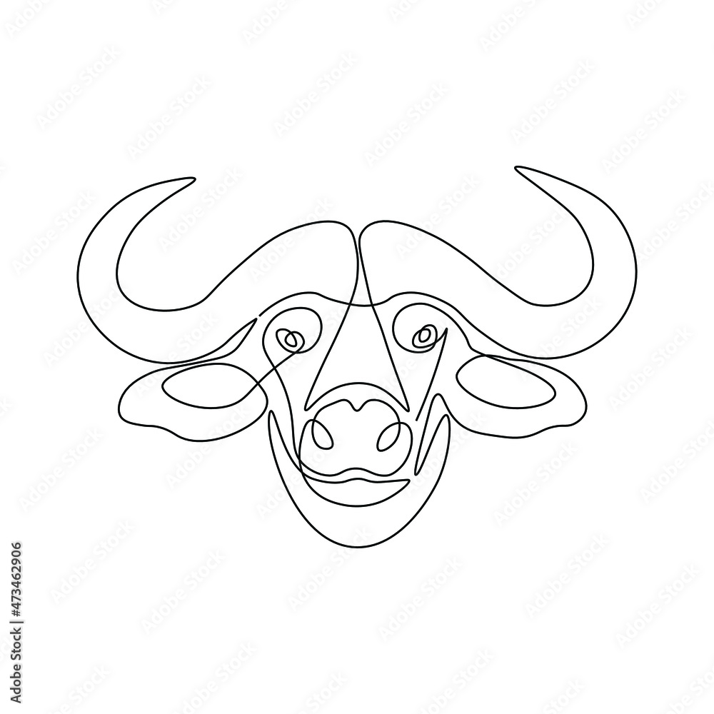 Buffalo face line drawing vector. Animal one line art. Flat design ...