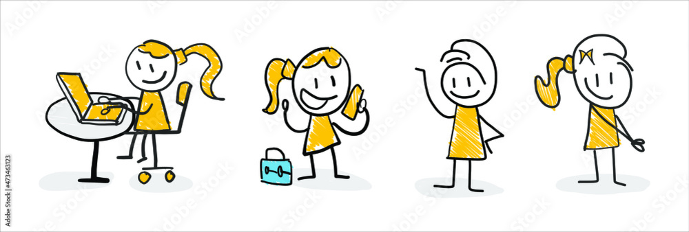 Stick figure people, working life, daily life. Freehand drawing. Vector ...