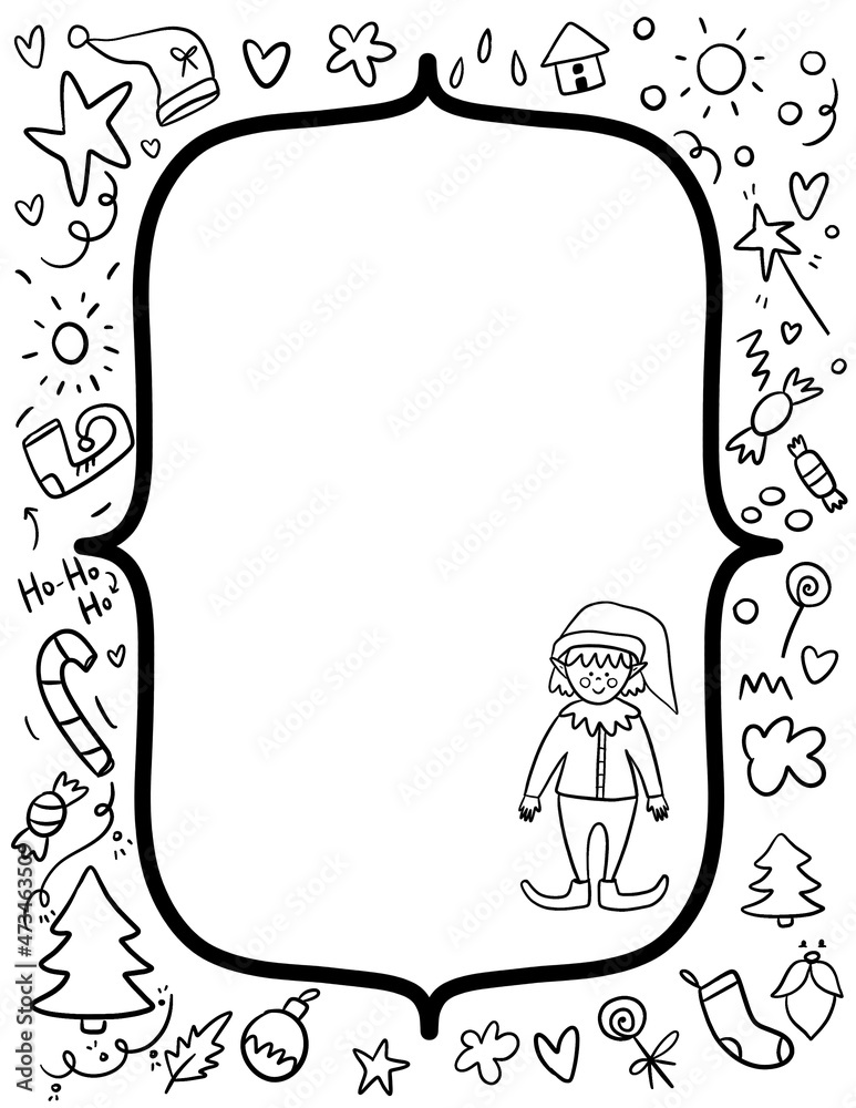Christmas letterhead for coloring book. Elf hand drawn letters. Stock ...