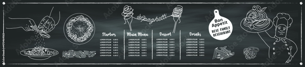 Italian spaghetti. Food menu design. Design element for poster, menu ...