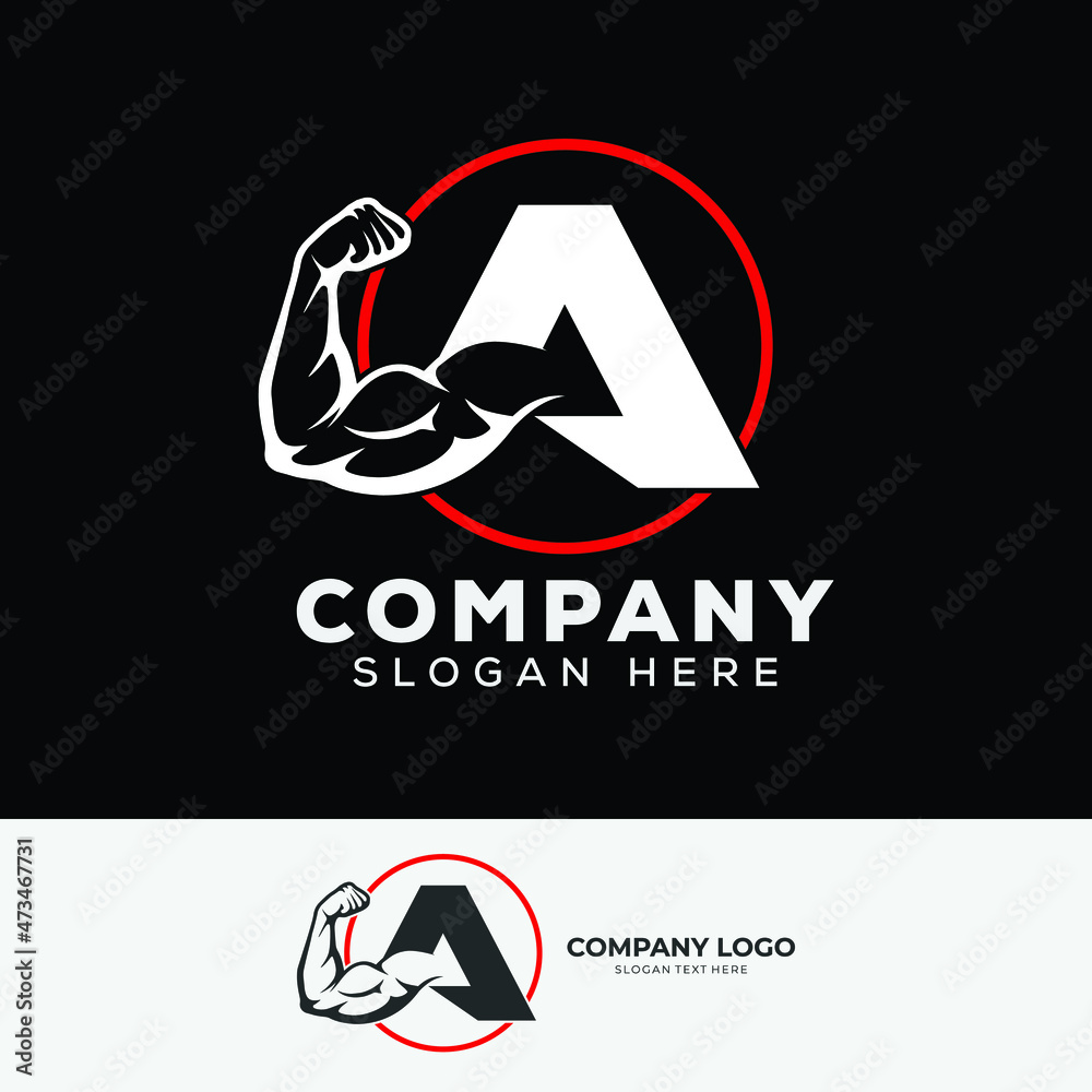 Muscular arm letter A logo design Letter "A" arm biceps in negative ...