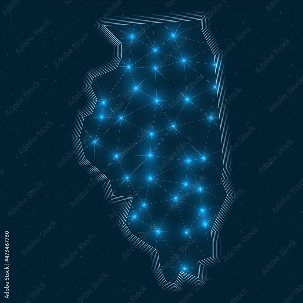 Illinois network map. Abstract geometric map of the us state. Digital ...
