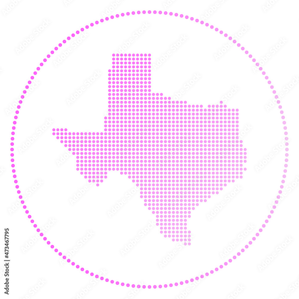 Texas digital badge. Dotted style map of Texas in circle. Tech icon of ...