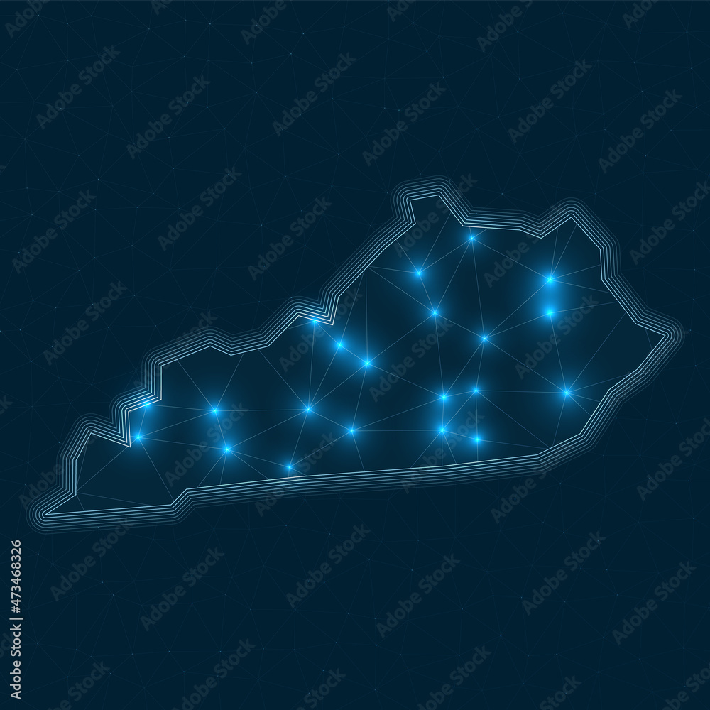 Kentucky network map. Abstract geometric map of the us state. Digital ...