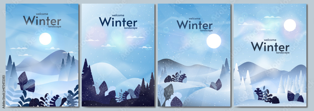 Vector illustration. Flat cartoon winter landscape. Snowy backgrounds ...