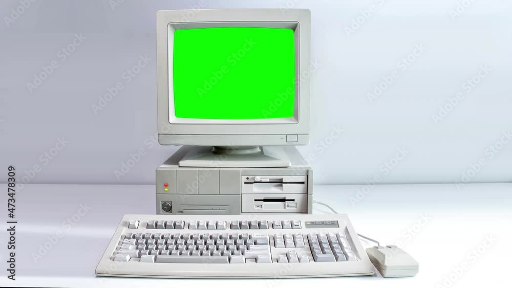 Old Computer Vintage PC Obsolete Desktop booting Green Screen Glitch 4k ...
