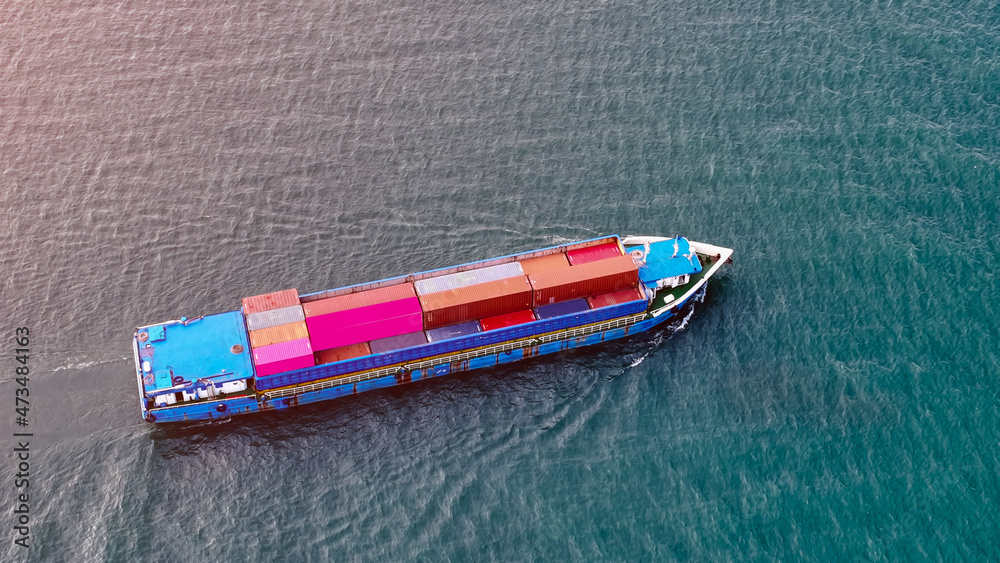 Aerial view in the Ocean sea with ship of business Logistics and ...