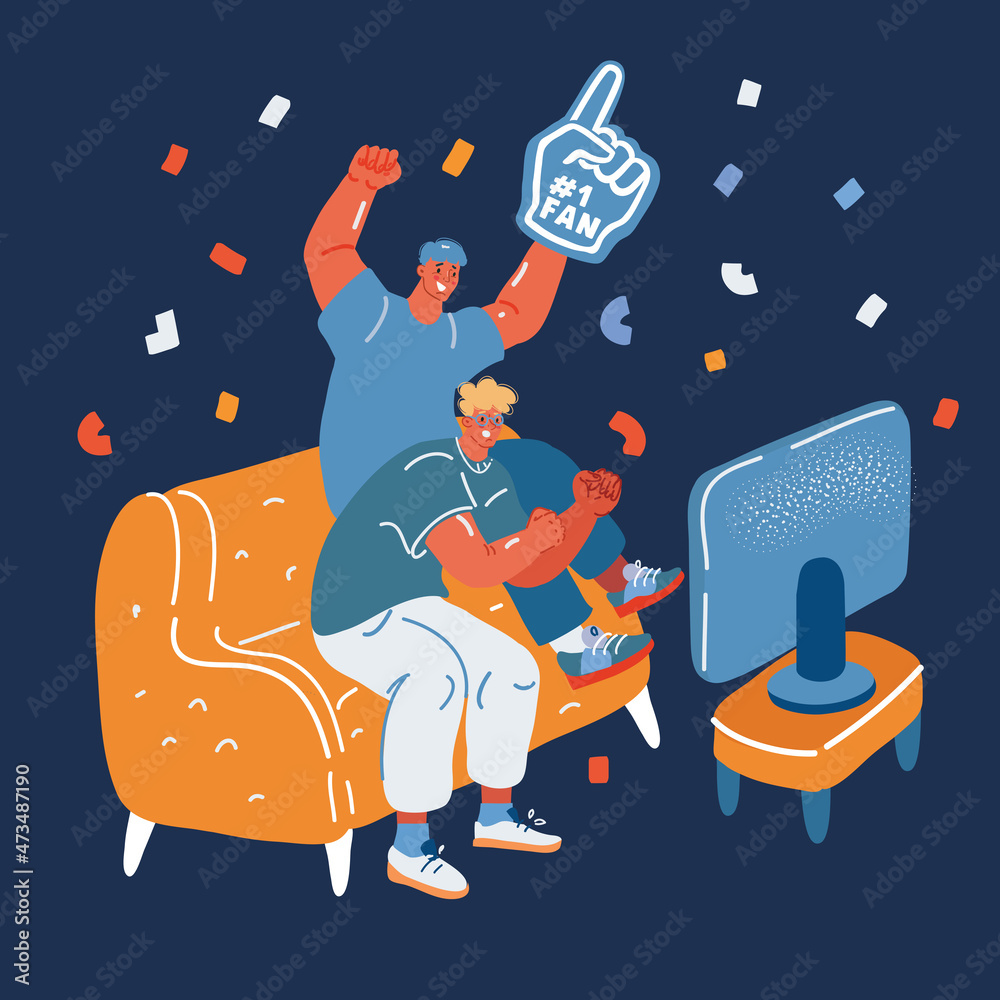 Cartoon vector illustration of sport fan watchin tv show together Stock ...