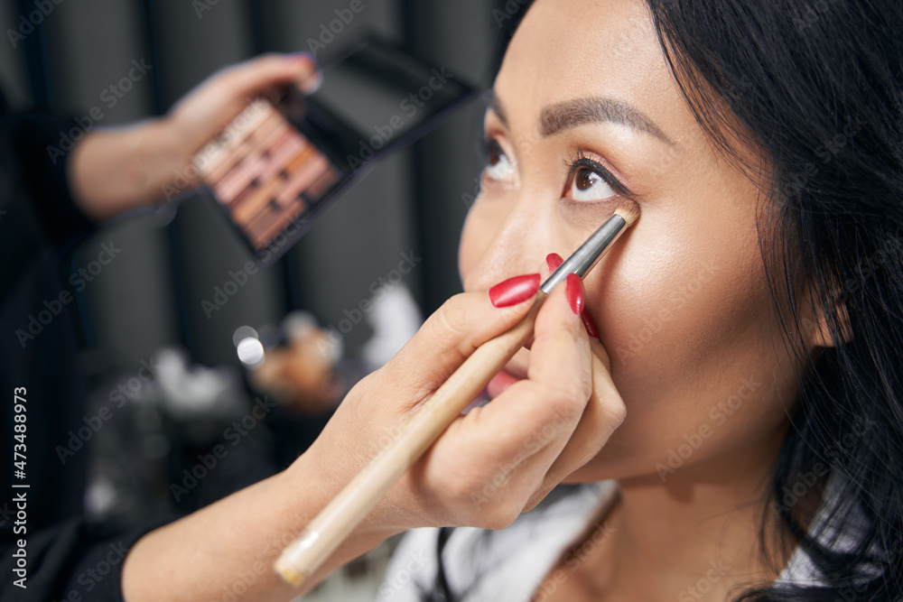 Charming woman getting professional visage in bright modern salon Stock ...