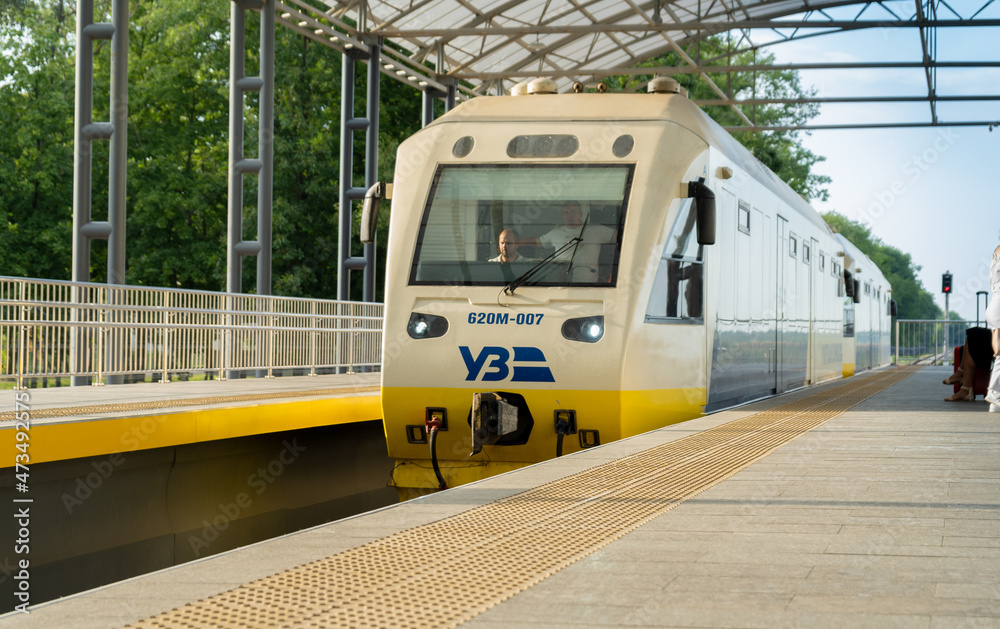 Ukraine, Kyiv - August 3, 2021: Electric train at the station. High ...