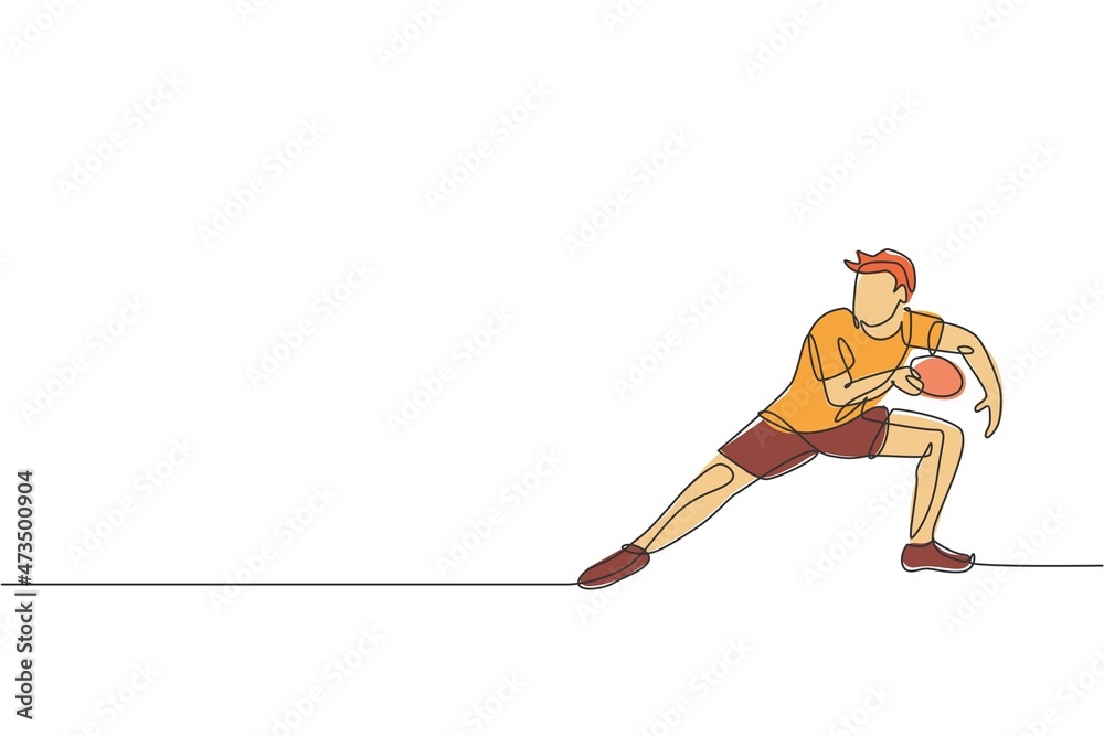 One continuous line drawing of young sporty man table tennis player ...