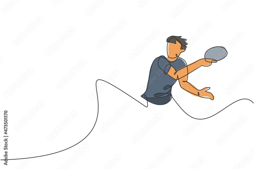 One single line drawing of young energetic man table tennis player ...