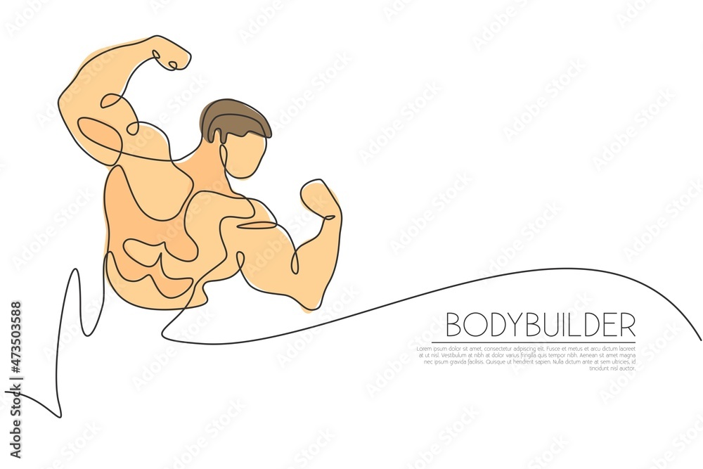 One single line drawing of young energetic model man bodybuilder posed vector illustration ...