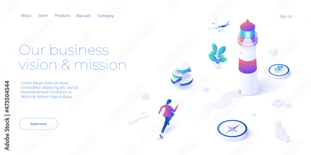 Business vision and mission vector illustration in isometric design ...
