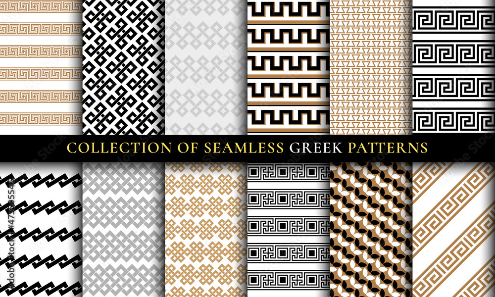 Vector seamless Greek patterns collection, art set Stock Vector | Adobe ...