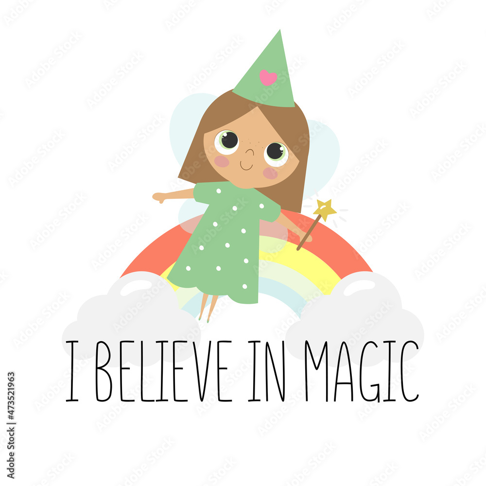 Cute little Fairy in cartoon style. Vector illustration in white ...