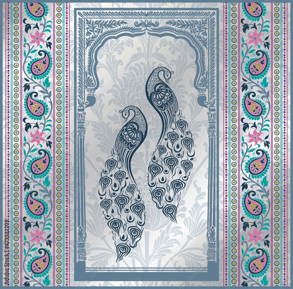 peacocks, feathers ,wedding card design, royal India Stock Vector ...