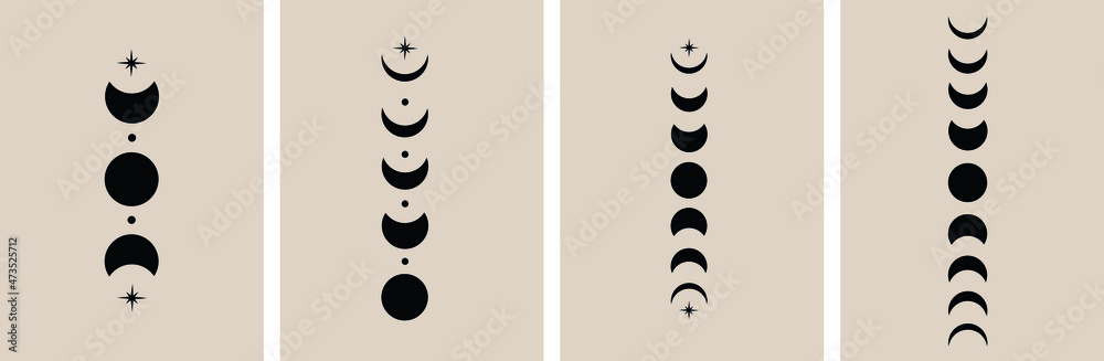Moon phases simple vector illustration set boho style Stock Vector ...