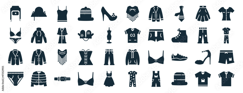 set of 40 filled clothes web icons in glyph style such as pamela ...