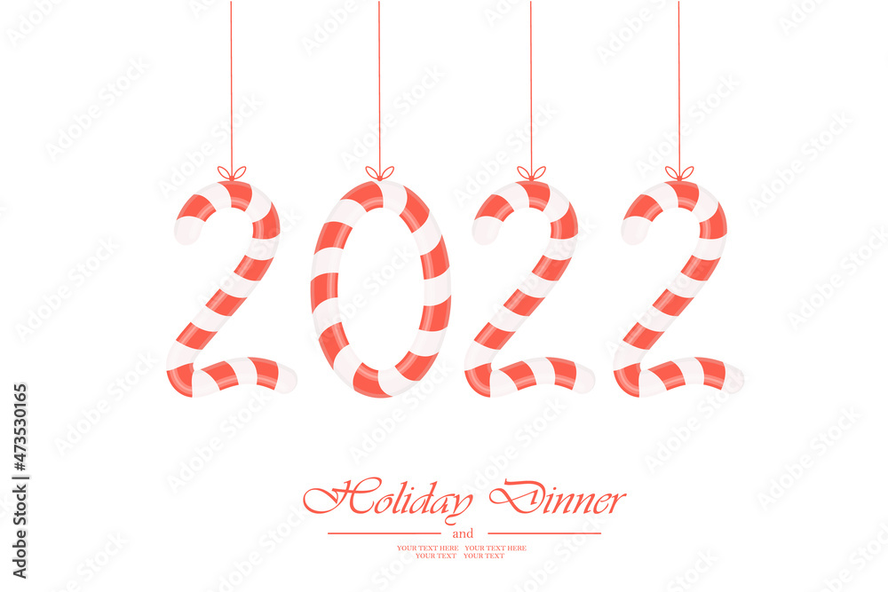 The numbers 2022 are made in the form of sweet striped red and white ...