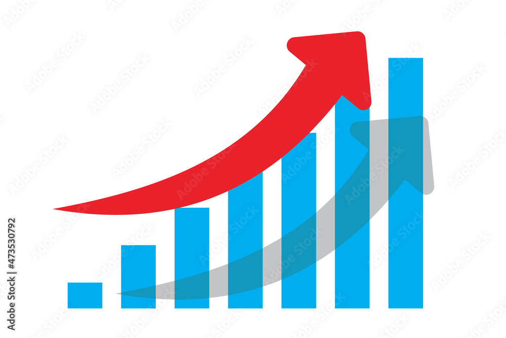 Growth vector diagram with red arrow going up on white background for ...
