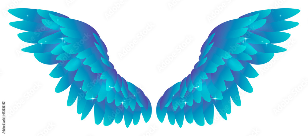 Beautiful magic gradient purple blue angel wings, color vector ...