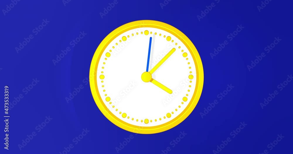 3D animated Clock animation seamless 24 hour loop. Orange wall clock ...