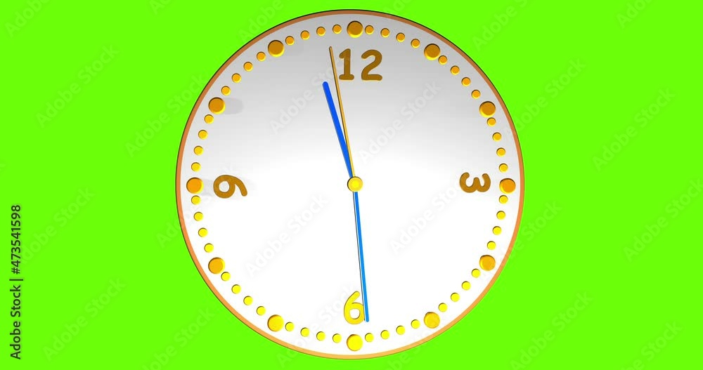 3D animated Clock animation seamless 24 hour loop. Orange wall clock ...