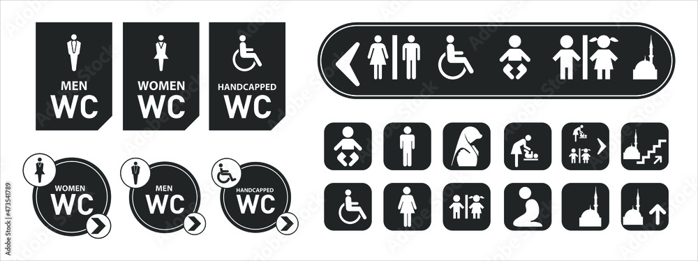 Wc icon. Toilet and restroom icon. Male, female symbol. Bathroom vector ...