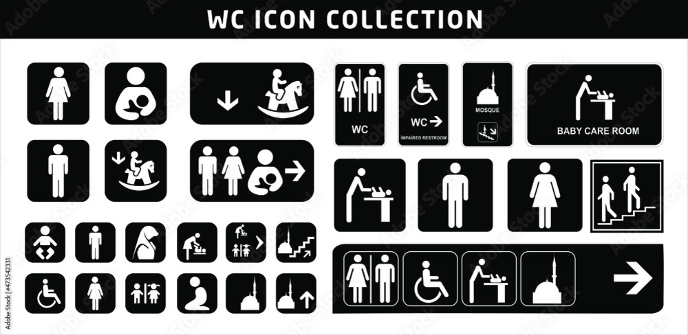 Wc icon. Toilet and restroom icon. Male, female symbol. Bathroom vector ...