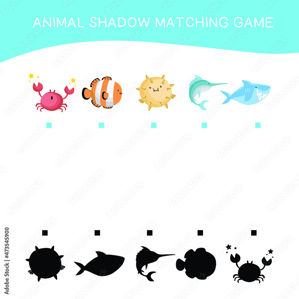 Matching shadow game for Preschool Children. Educational printable ...