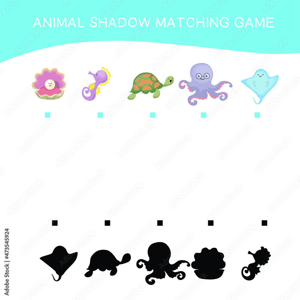 Matching shadow game for Preschool Children. Educational printable ...